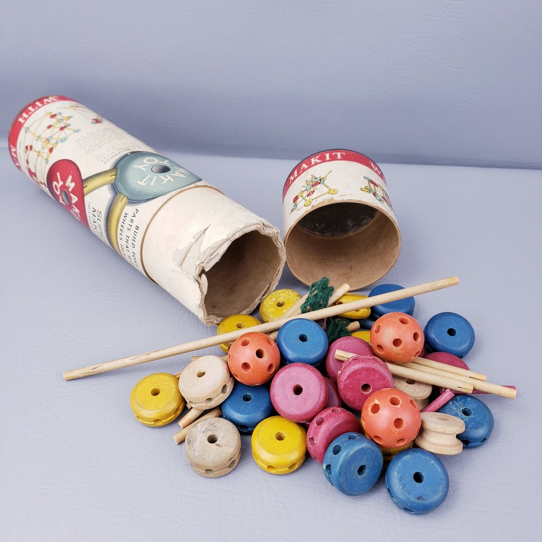Vintage Toys Super Makit Toy in Original Container, Wooden Toys - Etsy