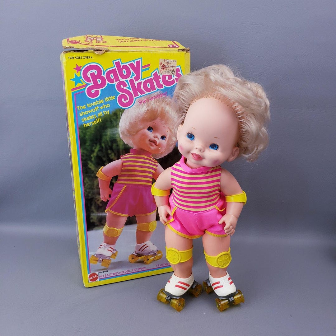 Vintage Baby Skates Doll 1982 Mattel Original Box | Baby Skates Wind-up ...