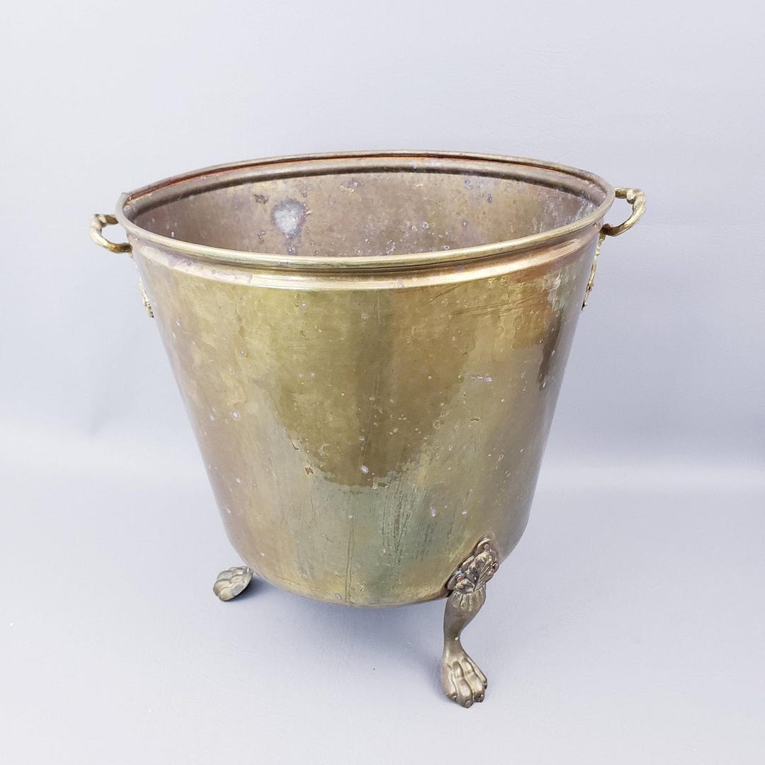 French Lion Footed Hammered Brass Jardiniere Planter W/ Handles 16 ...