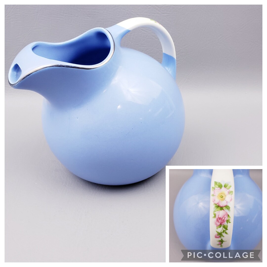 Vintage 1950s Hall Pottery Rose Parade Blue 2qt Ball Jug or Ball ...