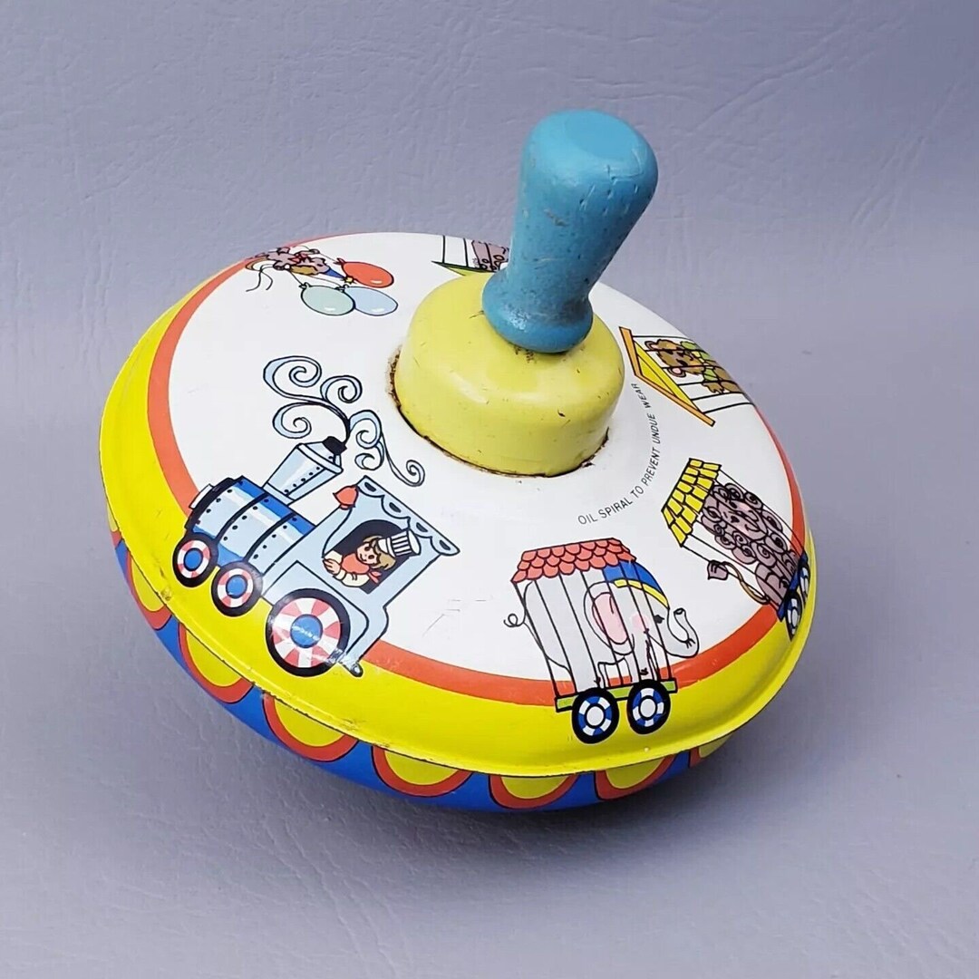 Vintage 1950s Spinning Top by Ohio Art Metal, Vintage Tin Top Circus ...