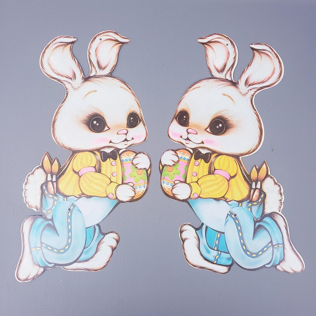 Vintage 1981 Beistle Die Cut Cardboard Jointed Bunnies Easter ...