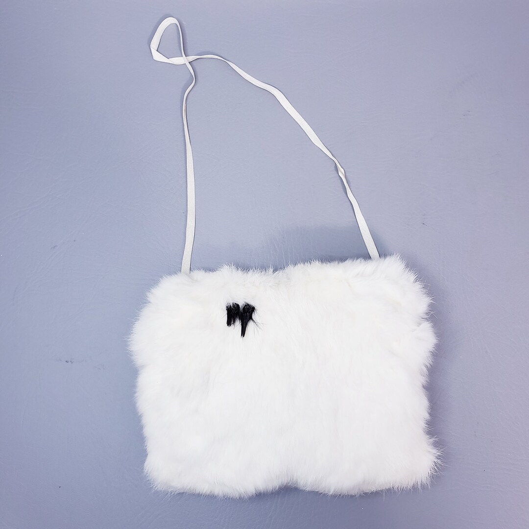 1940's Rabbit Fur Child's Muff Hand Warmer White & Black Real Fur Muff ...