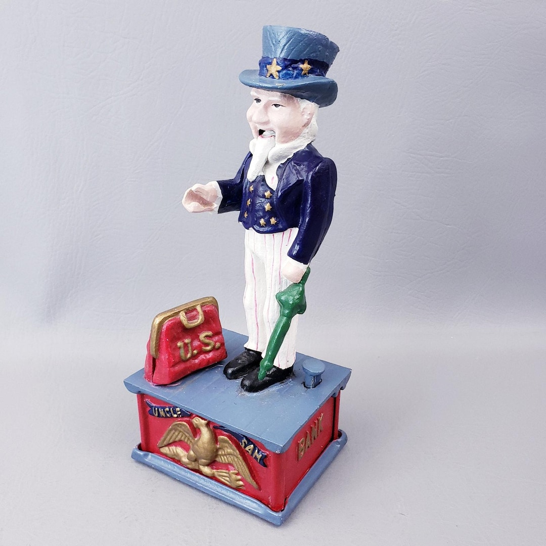 Vintage Uncle Sam Bank Cast Iron Mechanical Coin Bank 11" Tall ...
