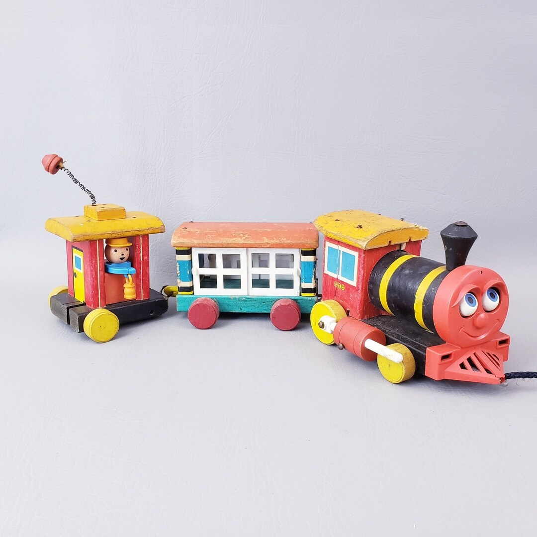 1963 Vintage Fisher Price Huffy Puffy Train #999 W/ 3 Cars Pull Toy ...