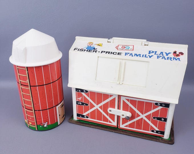 Vintage Fisher Price Little People #915 Play Family Farm Barn and Silo ...