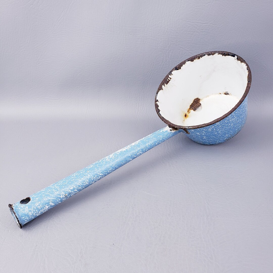 Blue Splatter Enamelware Ladle, Hanging Enamelware Ladle, Water Dipper ...