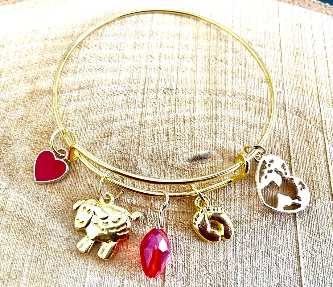 JW Adjustable Bangle Bracelet With Charms and Accent Bead Silver/gold ...