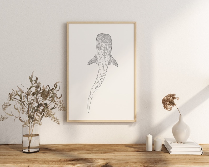 Whale Shark Line Art Print | Beach Decor | Line Drawing | Marine Life ...