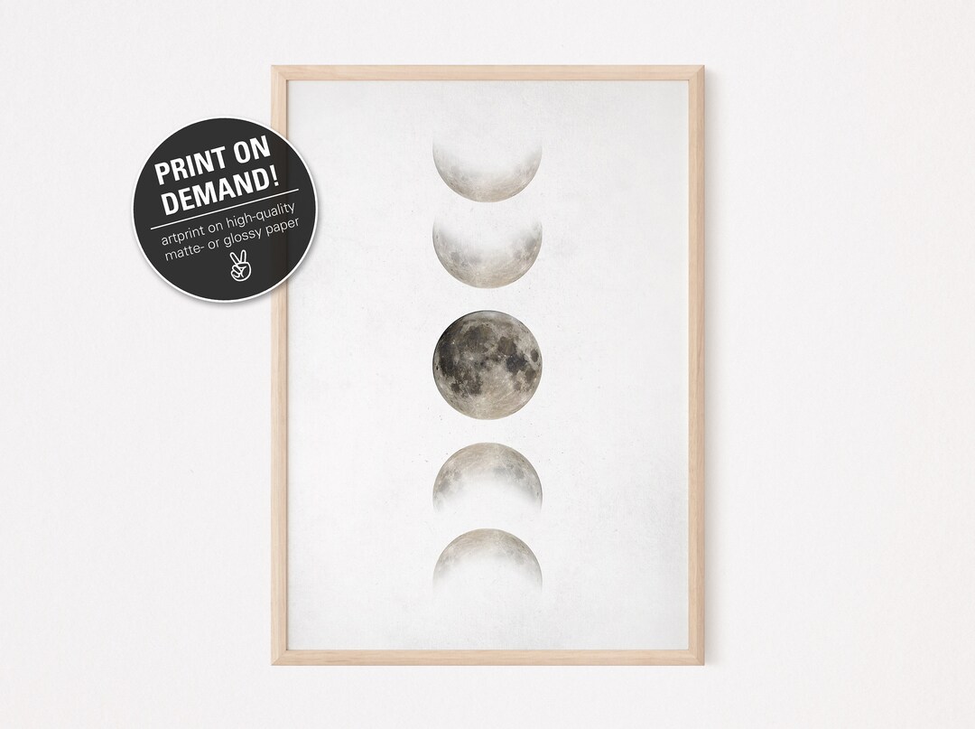 Moon Phase Print on Demand Moon Art Print Printmaking - Etsy