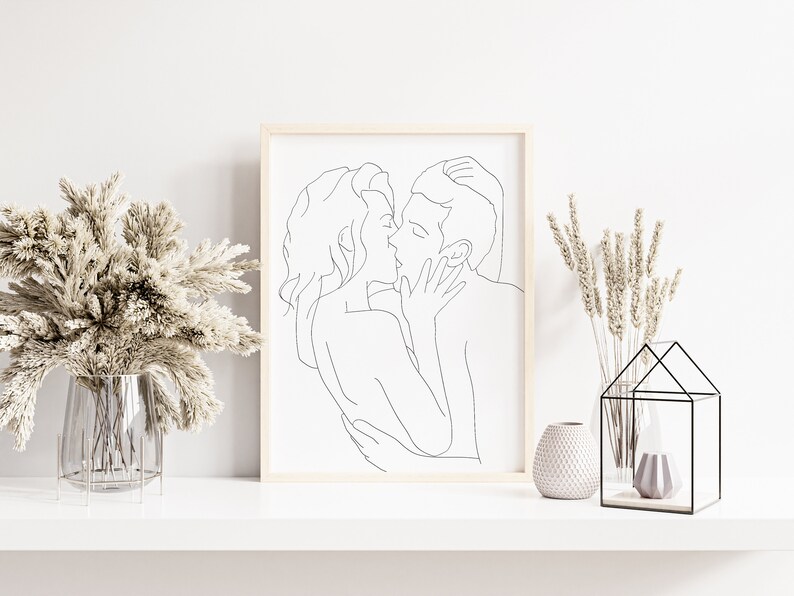 Kissing Couple Line Art Print Line Drawing Art Sensual - Etsy