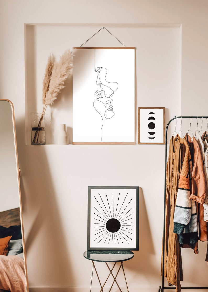 Wall Art Set Minimalist Poster Prints One Line Art Moon - Etsy