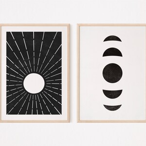 Minimalist Sun and Moon Print Set | Abstract Sun and Moon | Set of 2 ...