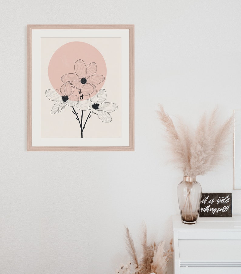 Flower Line Art Print Botanical Print Flower Line Drawing - Etsy