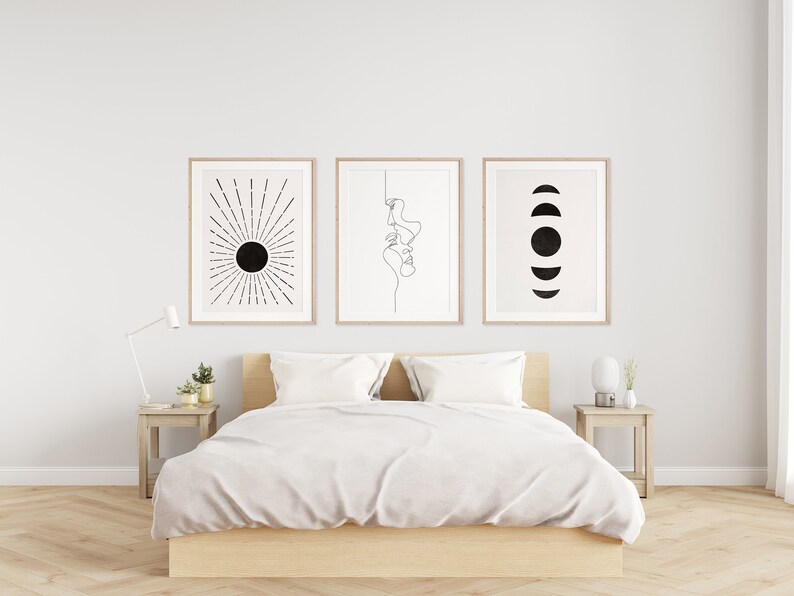 Wall Art Set Minimalist Poster Prints One Line Art Moon - Etsy