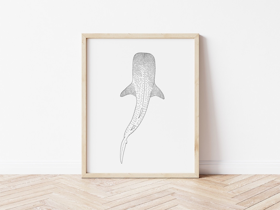 Whale Shark Line Art Print | Beach Decor | Line Drawing | Marine Life ...