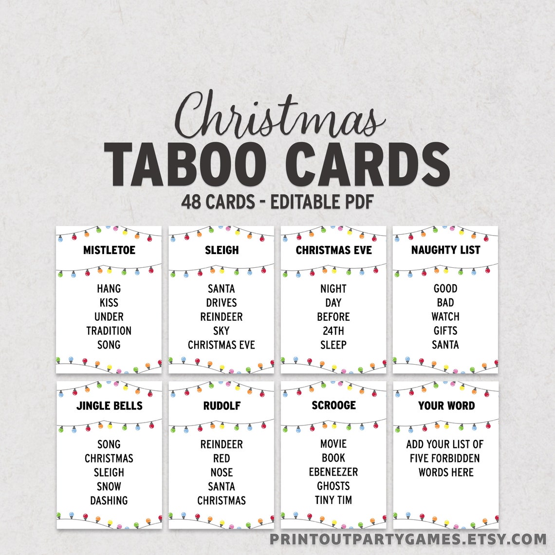 Christmas Forbidden Words Game, Festive Don't Say... 48 Editable Cards ...