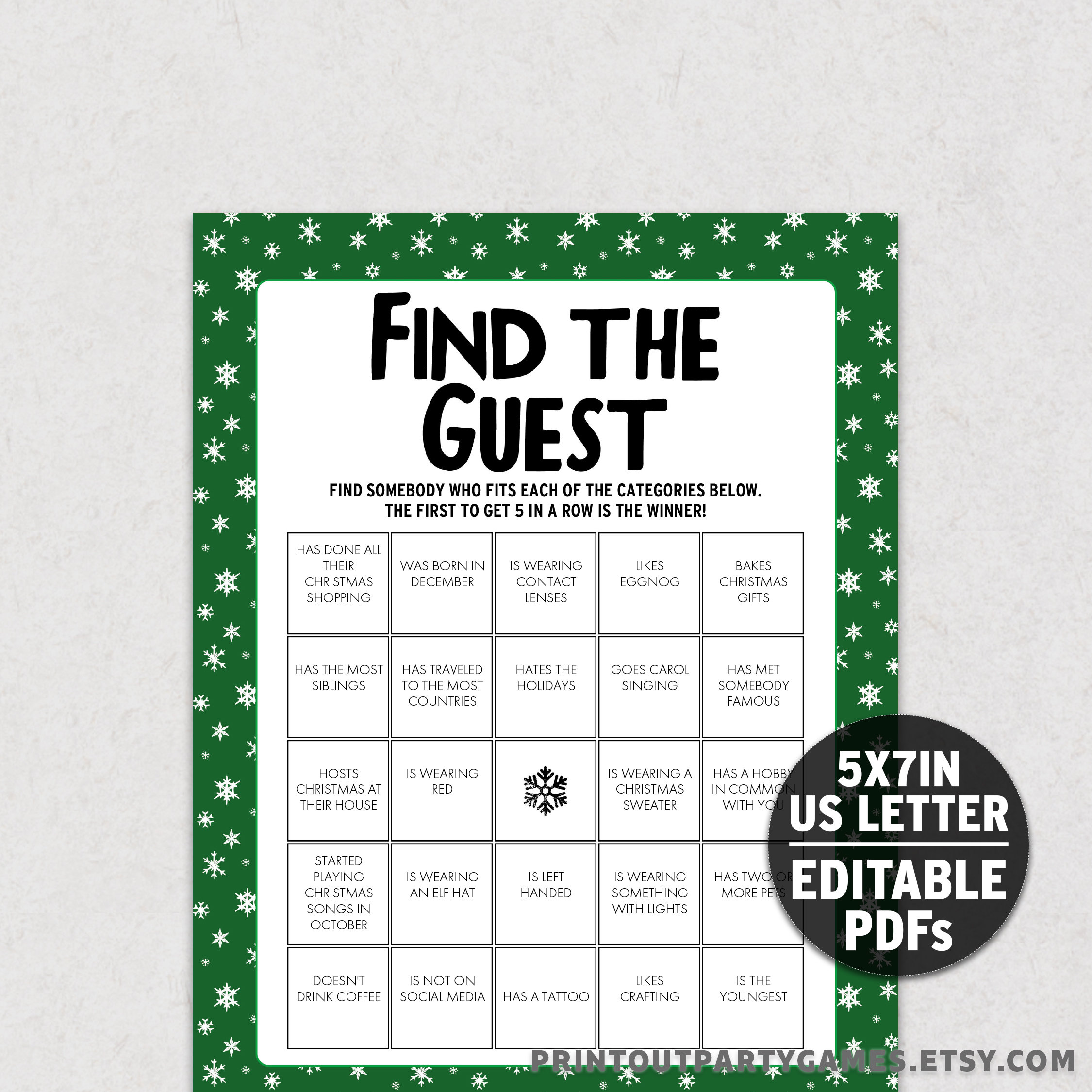 Christmas Find the Guest Game, Christmas Party Icebreaker, Holiday Game ...