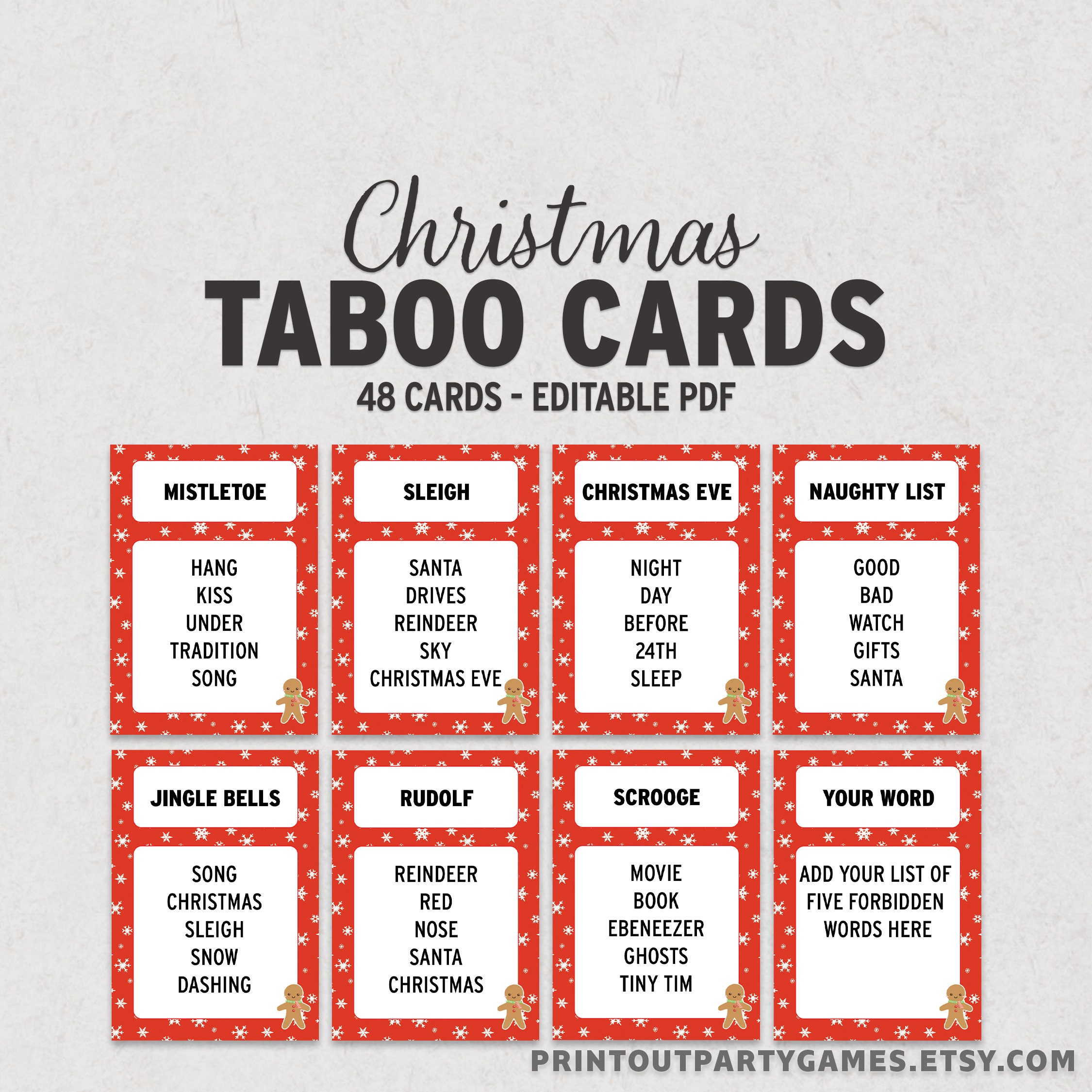 Christmas Taboo, Festive Don't Say... 48 Editable Cards, DIGITAL ...
