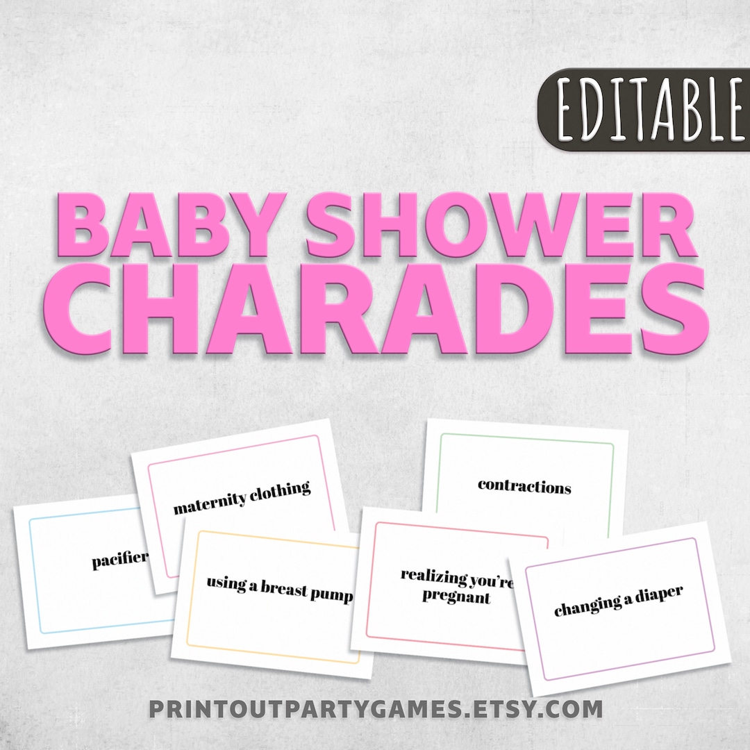 Baby Shower Charades Game, Editable Baby Shower Charades Cards ...