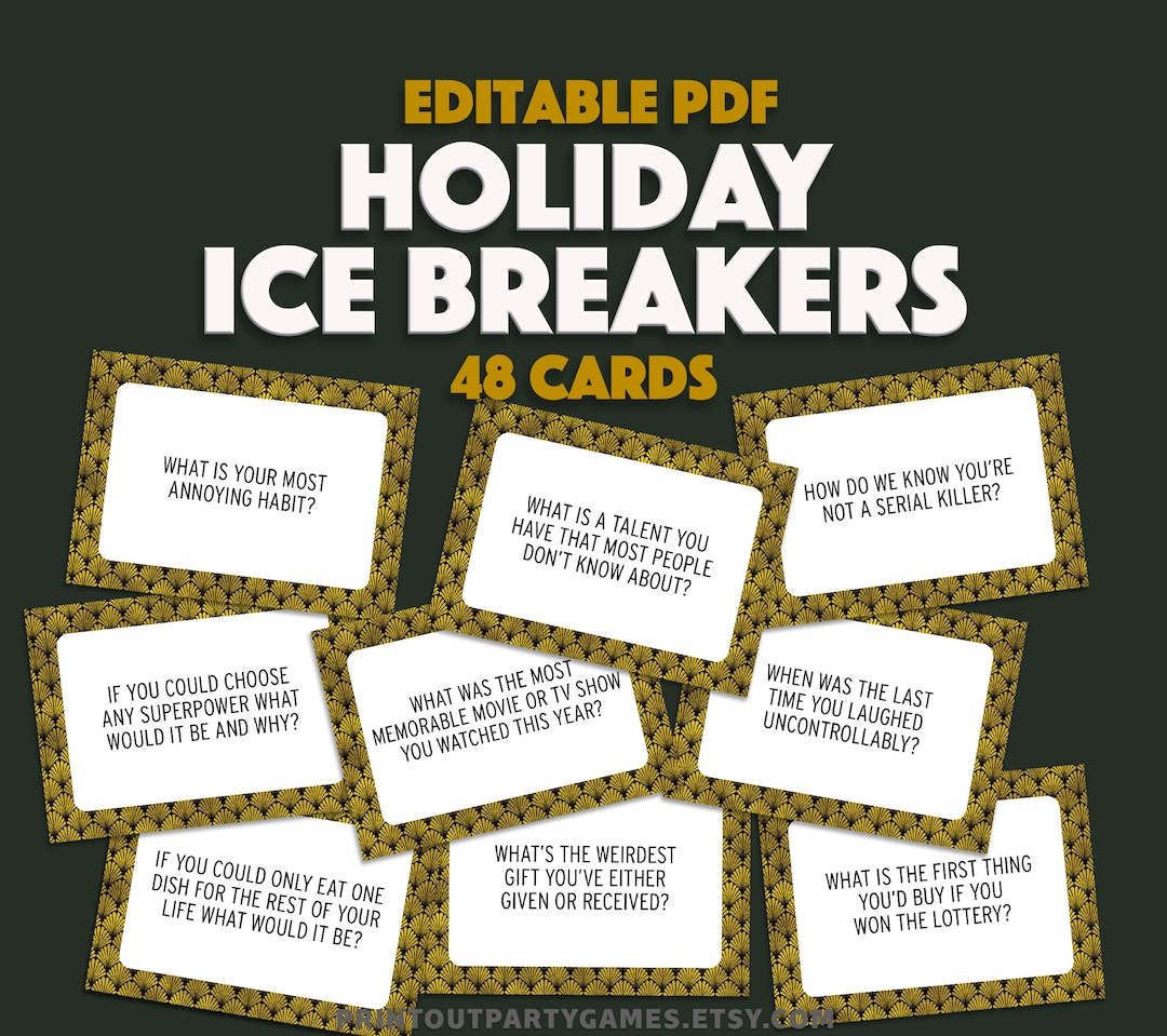 Gold Art Deco Holiday Ice Breakers, Editable Christmas Conversation ...