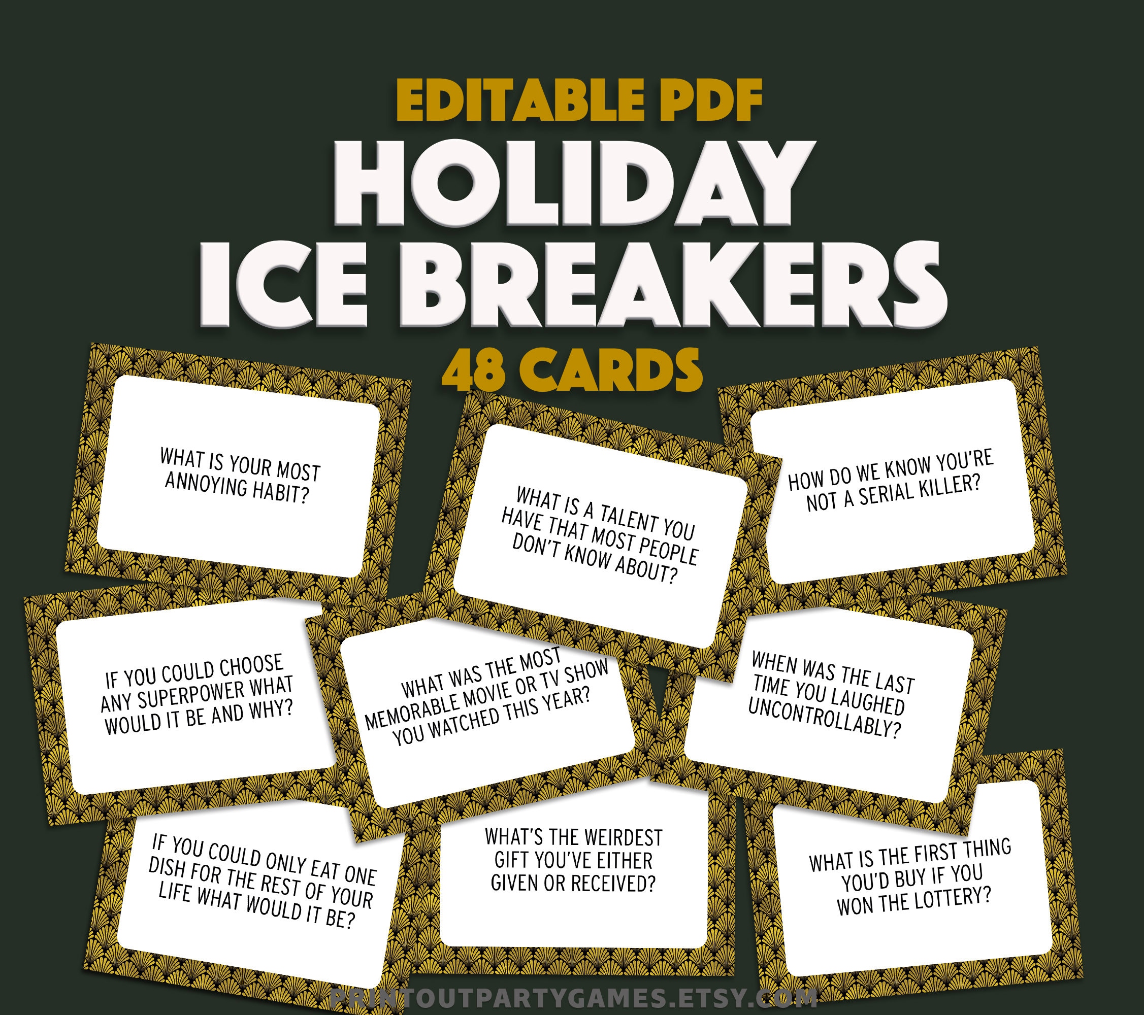 Gold Art Deco Holiday Ice Breakers Editable Christmas - Etsy