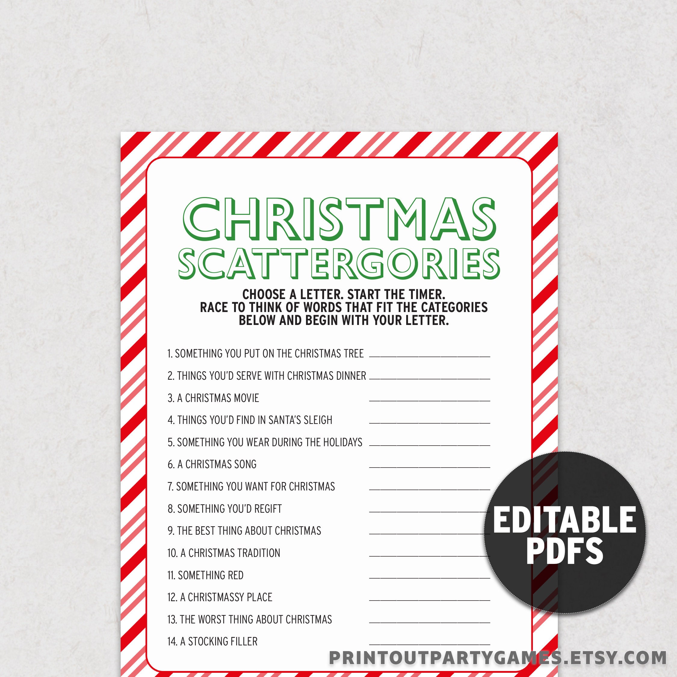 Christmas Scattergories Game, Holiday Word Game (printable) - Etsy