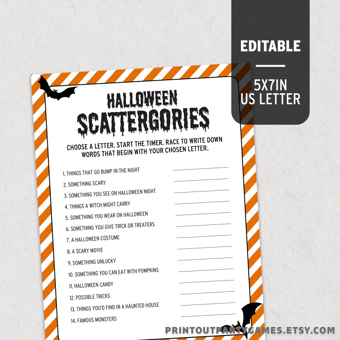 Halloween Scattergories, Adult Hallowe'en Party Game, Scattergories ...