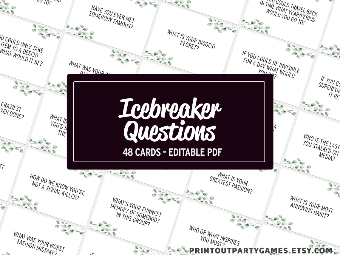 Ice Breaker Game Conversation Starter Cards Customizable - Etsy