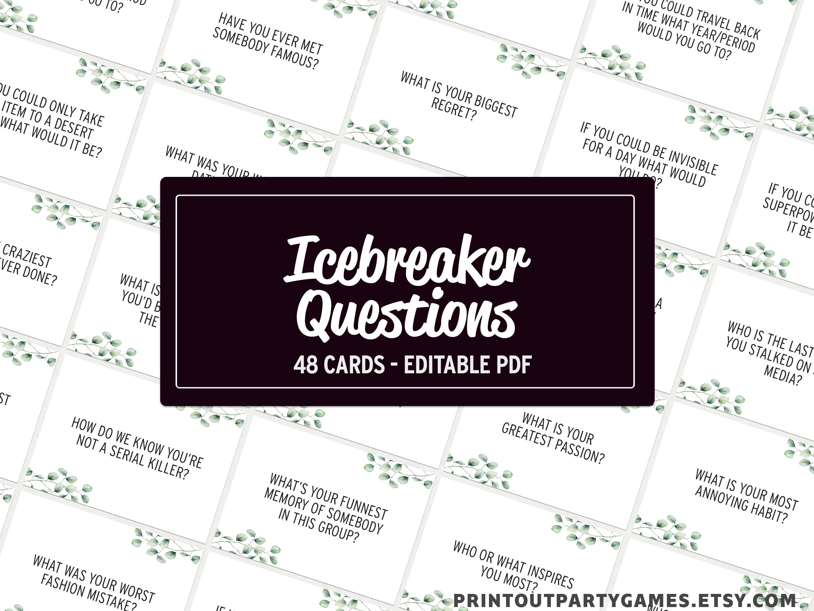 Ice Breaker Game Conversation Starter Cards Customizable - Etsy