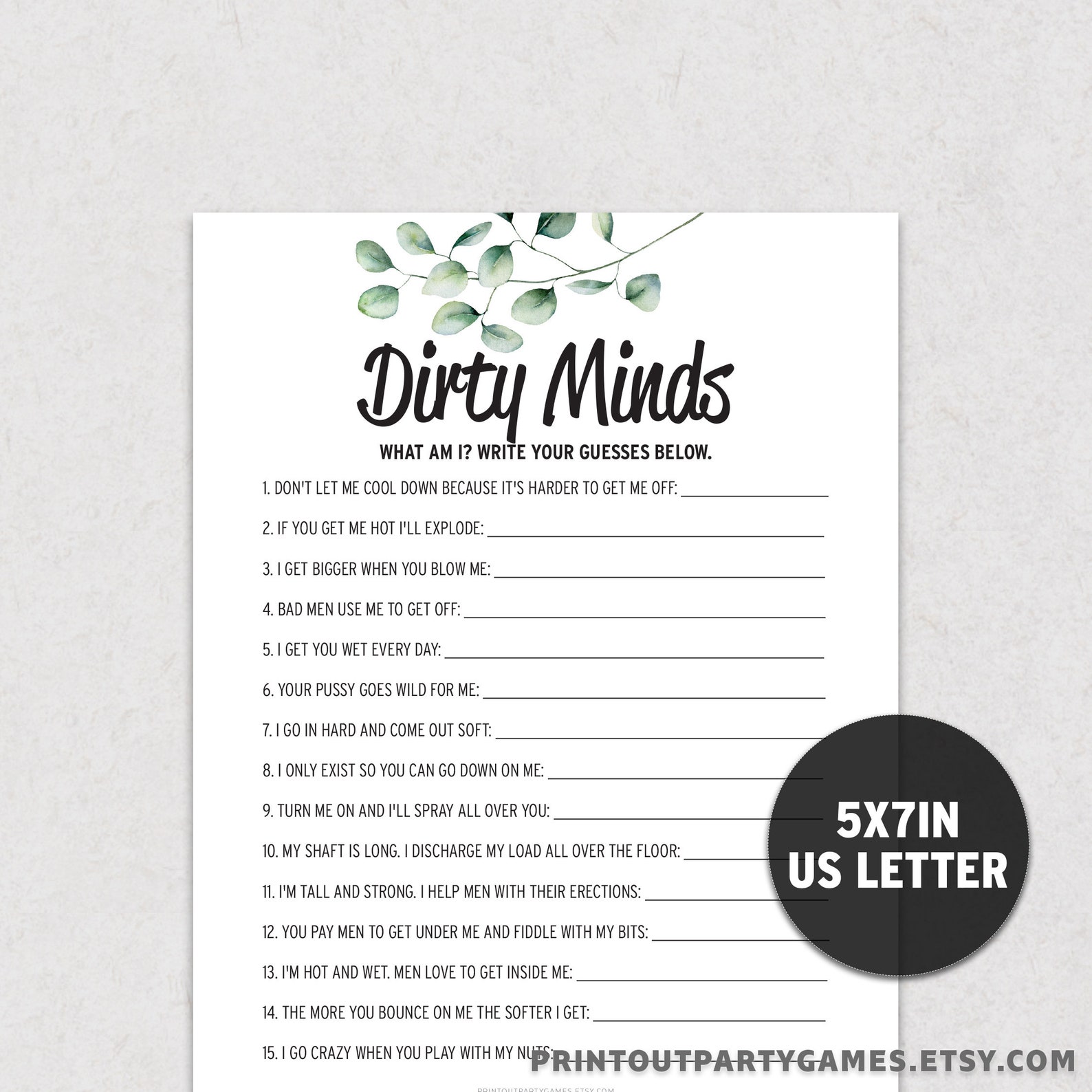 DIRTY MINDS Bachelorette Riddles Game, What Am I Game for Hen Party or ...