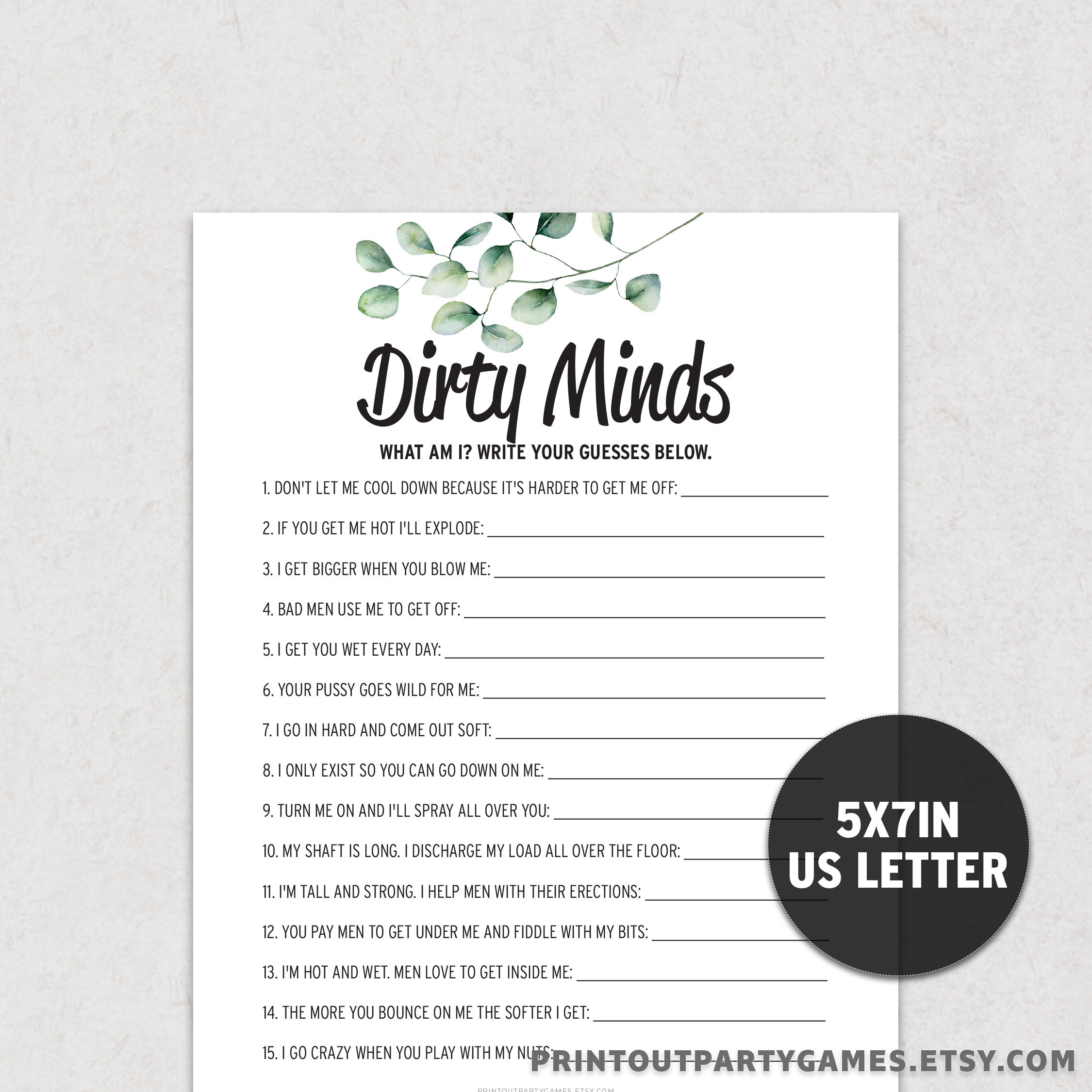 DIRTY MINDS Bachelorette Riddles Game, What Am I Game for Hen Party or ...