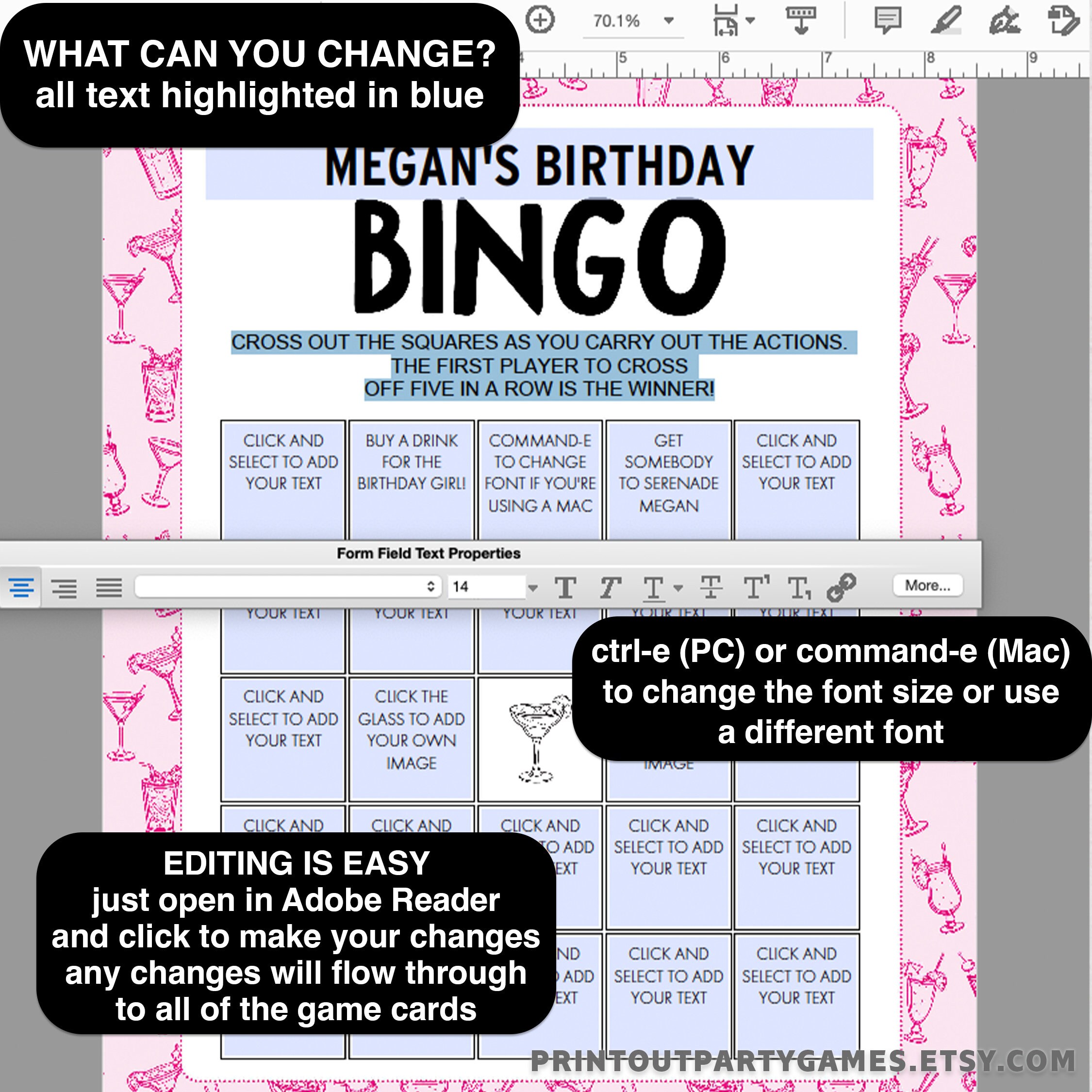 100 Unique Bingo Card Template: Auto-fill Party Game (digital Download ...