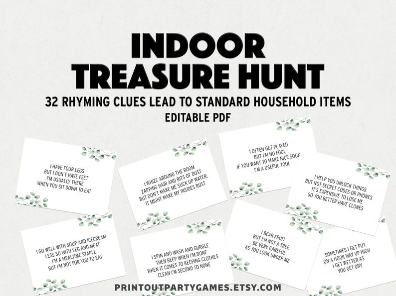 Printable Treasure Hunt Game: 32 Rhyming Clues, Editable (PDF) - Etsy