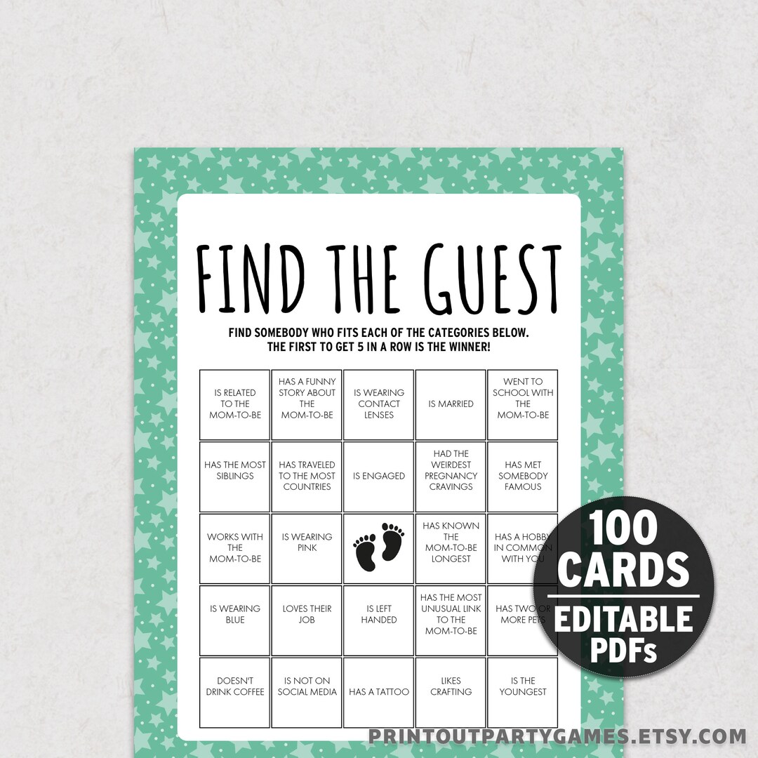 Find the Guest Game, 100 Unique Pre-filled Game Cards, Gender Neutral ...