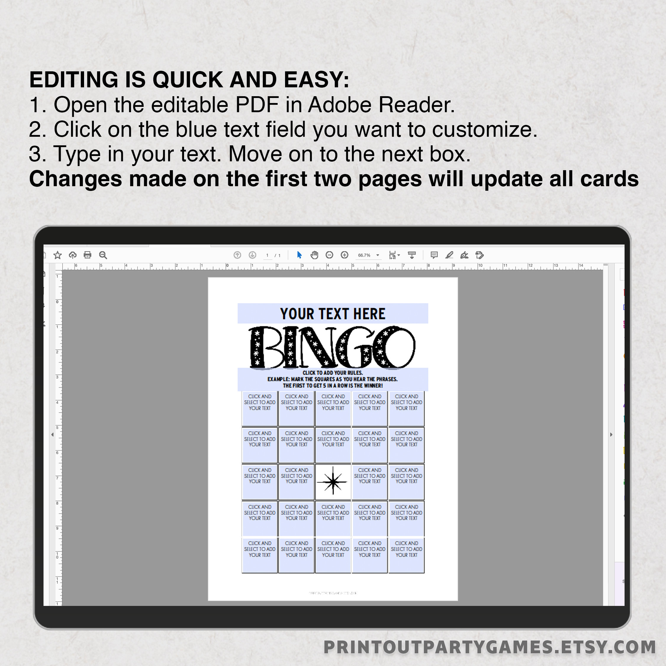 Customizable Bingo Cards: Editable Template (digital Download) - Etsy