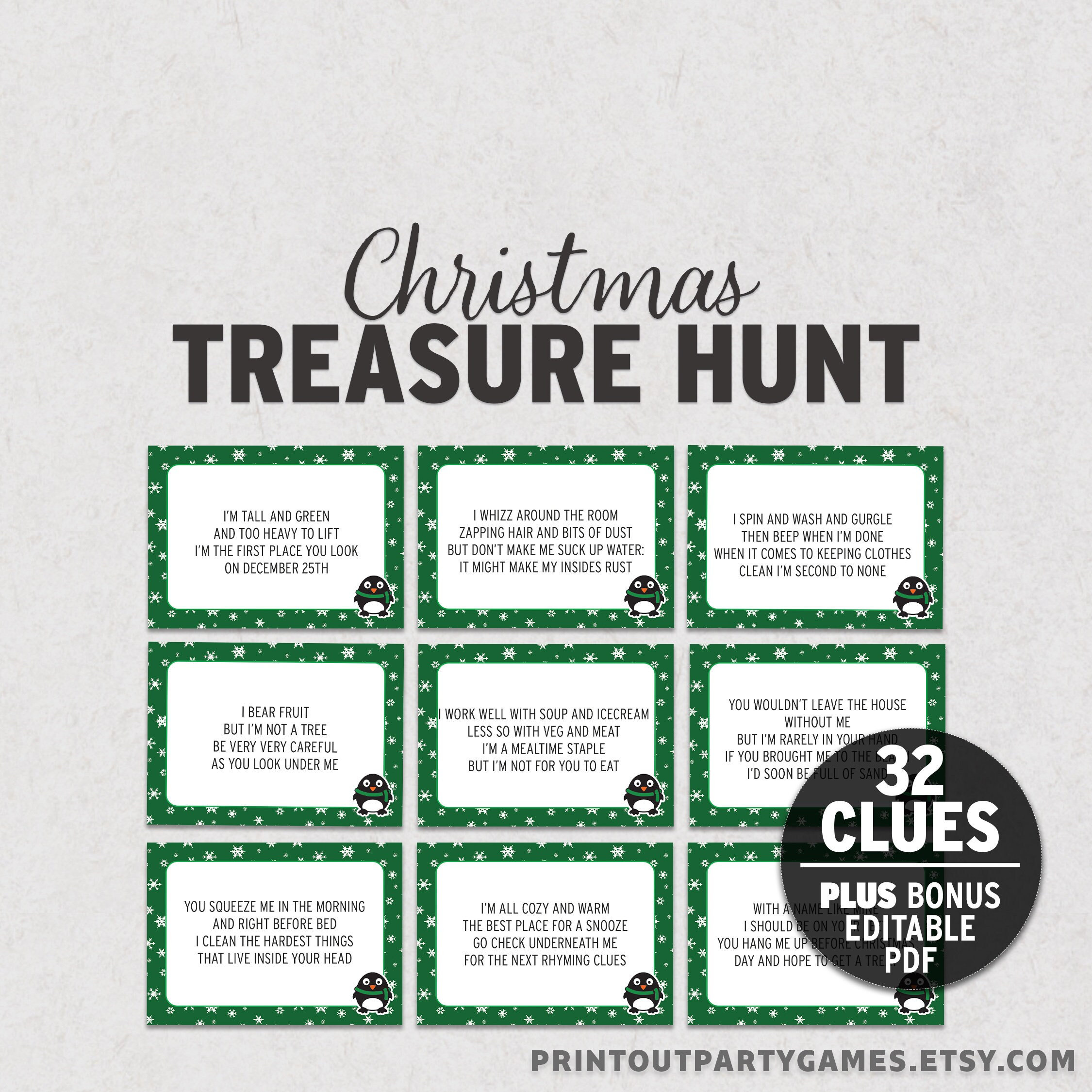 Holiday Scavenger Hunt Clue Cards, Indoor Christmas Treasure Hunt for ...