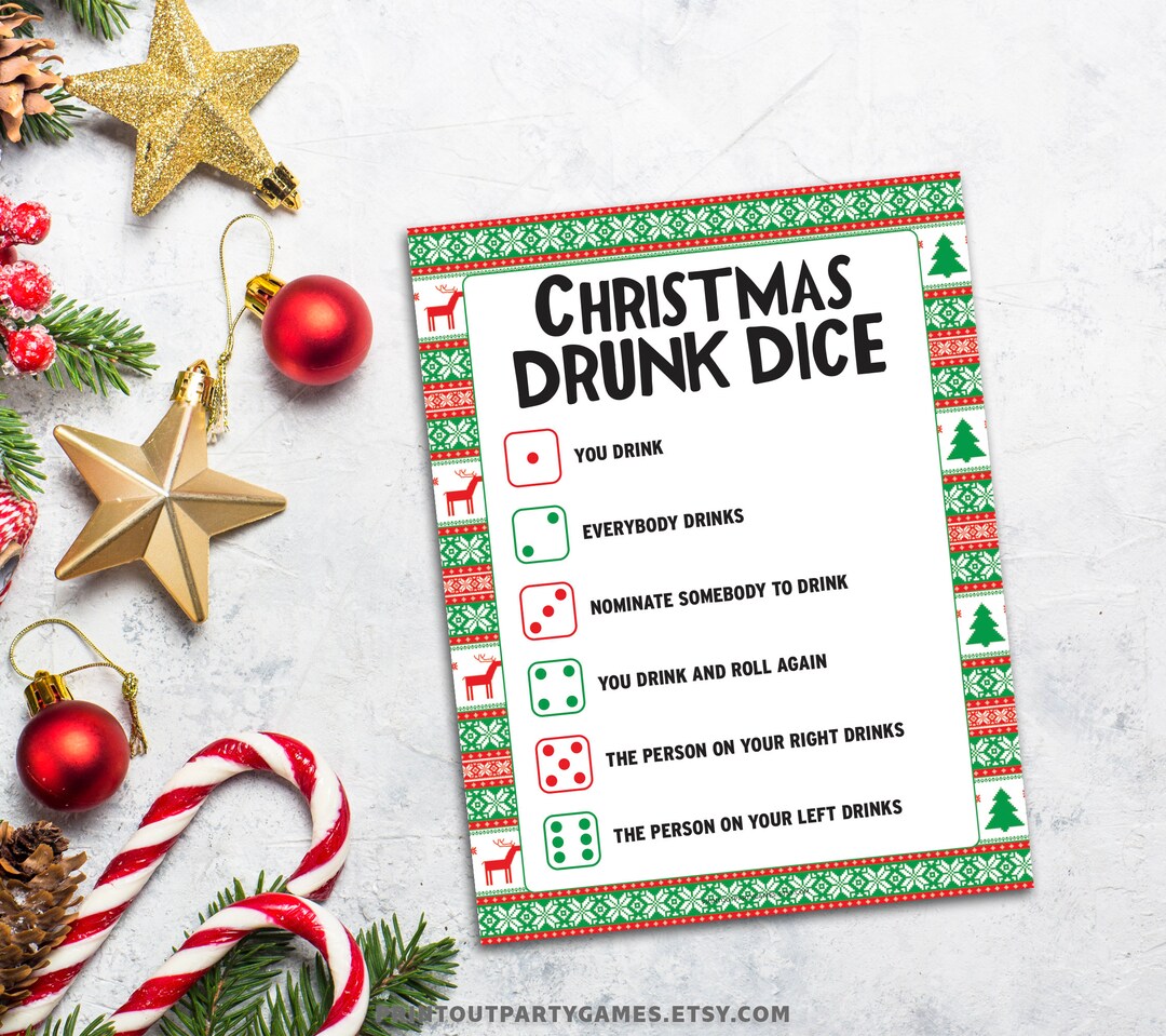 Christmas Drunk Dice Game, Editable Christmas Sweater Theme Drinking ...