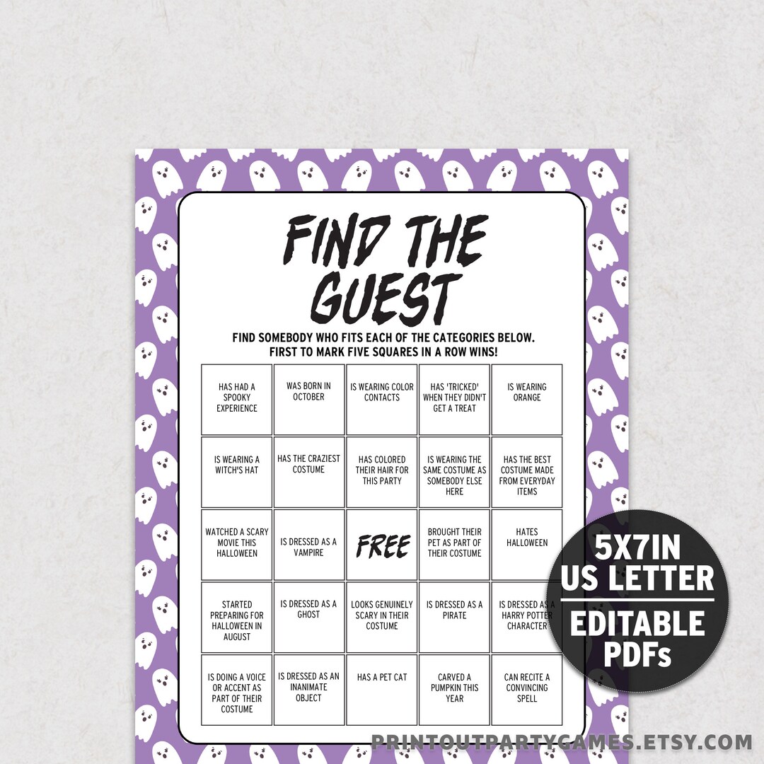 Halloween Find the Guest Bingo Halloween Party Icebreaker - Etsy
