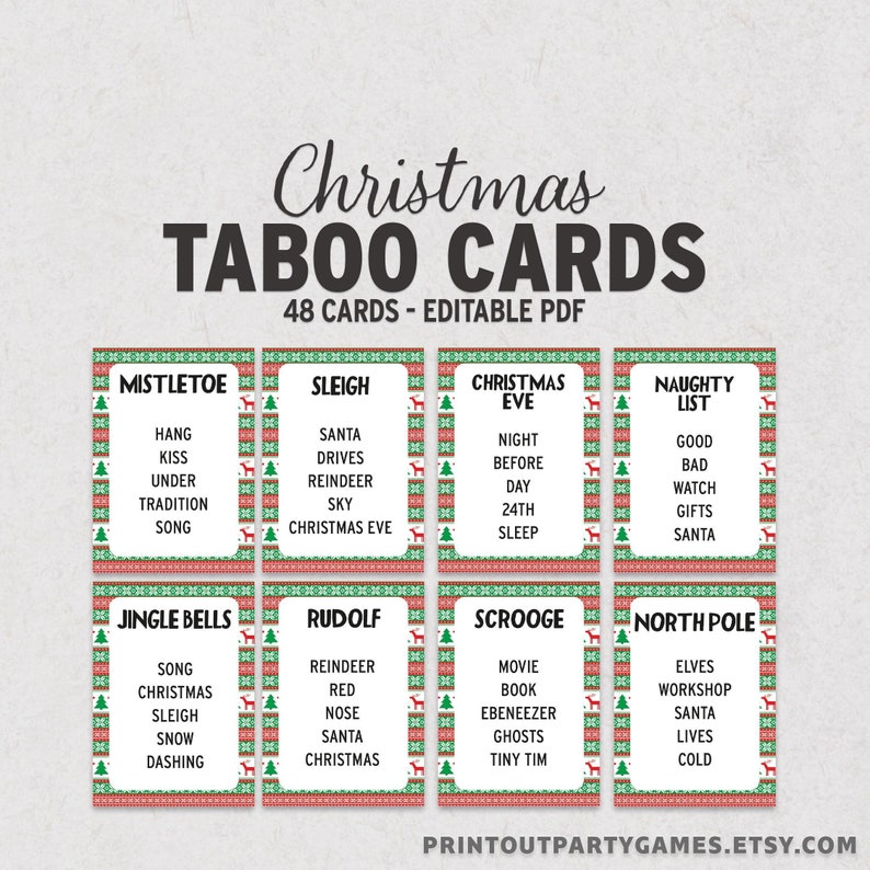 Christmas Taboo Game Festive Don't Say... 48 Editable - Etsy