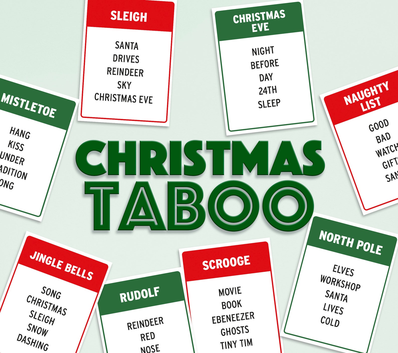 Christmas Taboo Green and Red Holiday Taboo Card Game 48 - Etsy