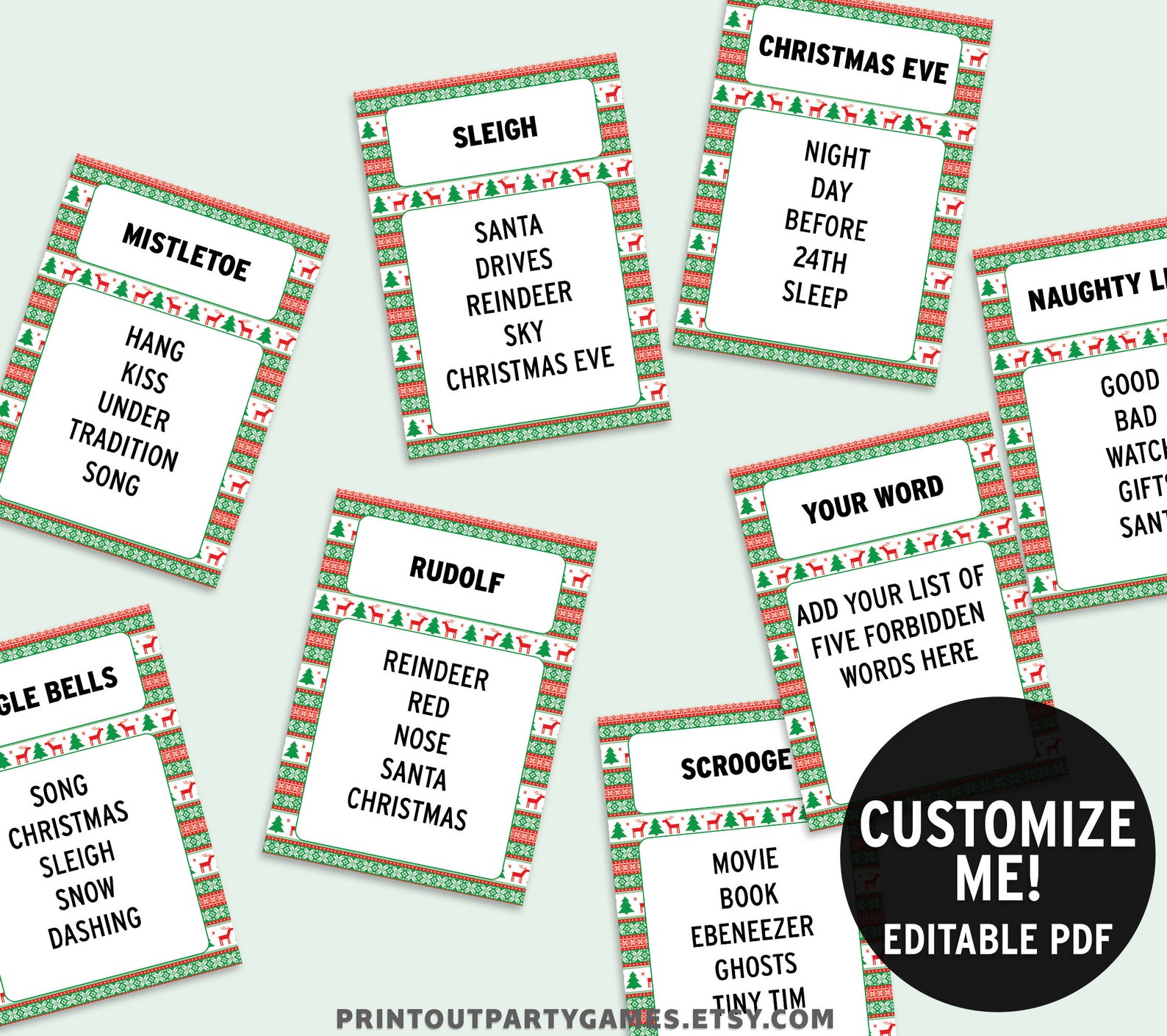 Christmas Taboo Game, Festive Don't Say... 48 Editable Cards, DIGITAL ...