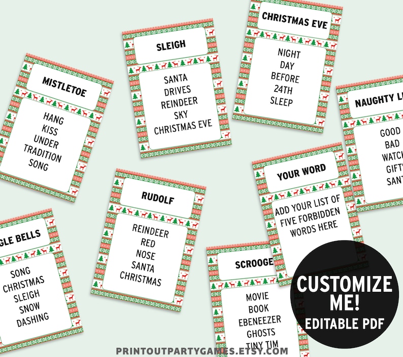 Christmas Taboo Game, Festive Don't Say... 48 Editable Cards, DIGITAL ...