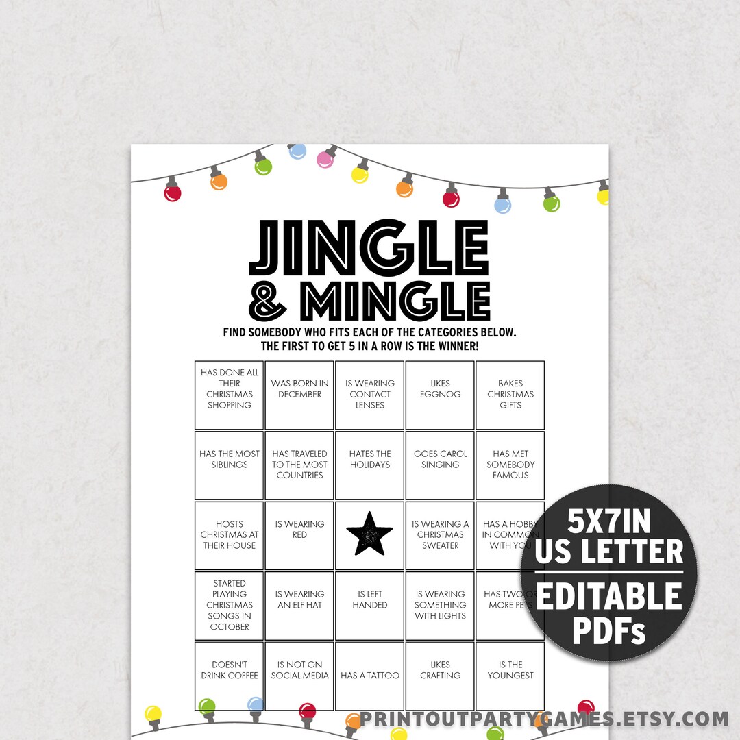 Christmas Jingle & Mingle Ice Breaker Game, Find the Guest Bingo Game ...