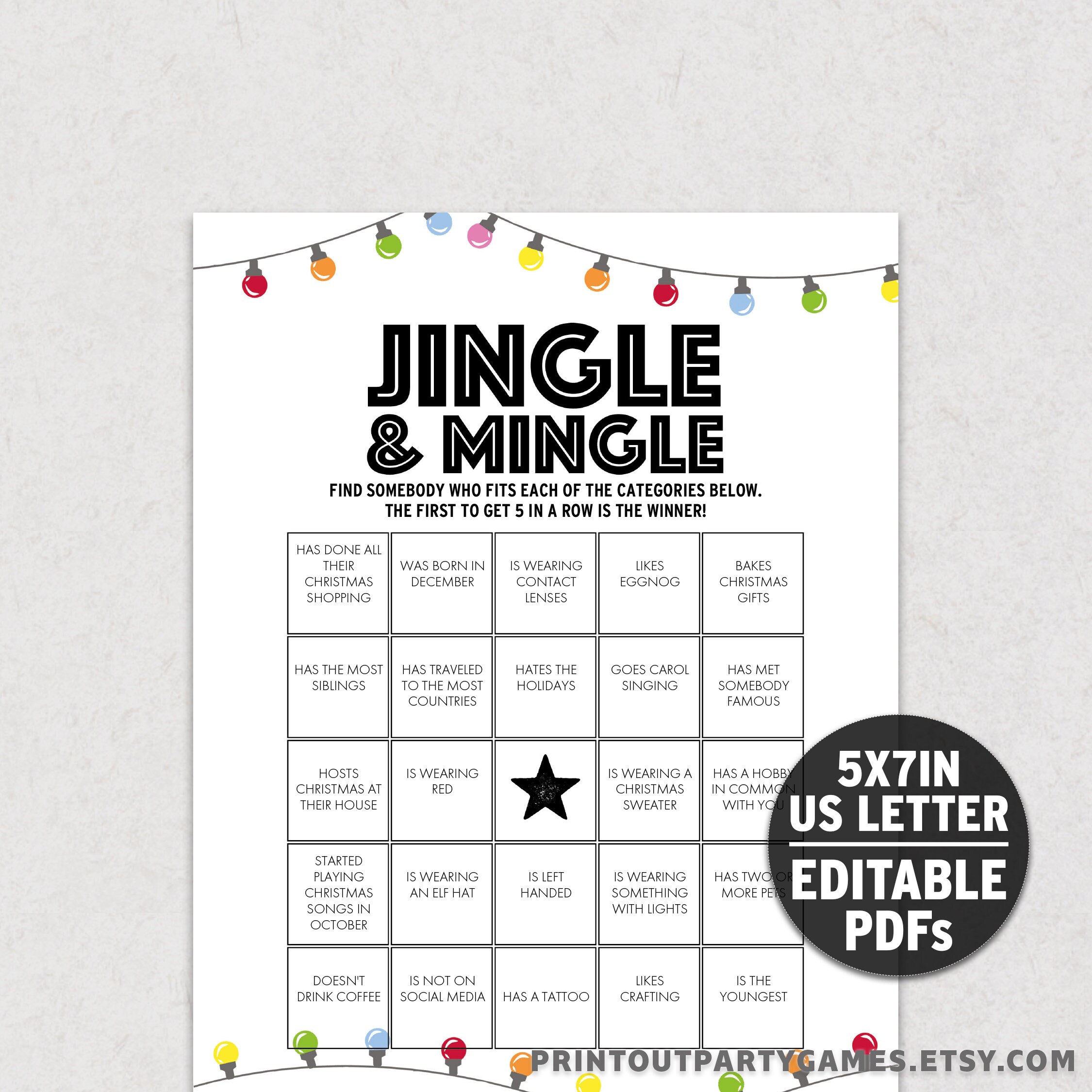 Christmas Jingle Mingle Bingo Game, Editable Printable (PDF) - Etsy