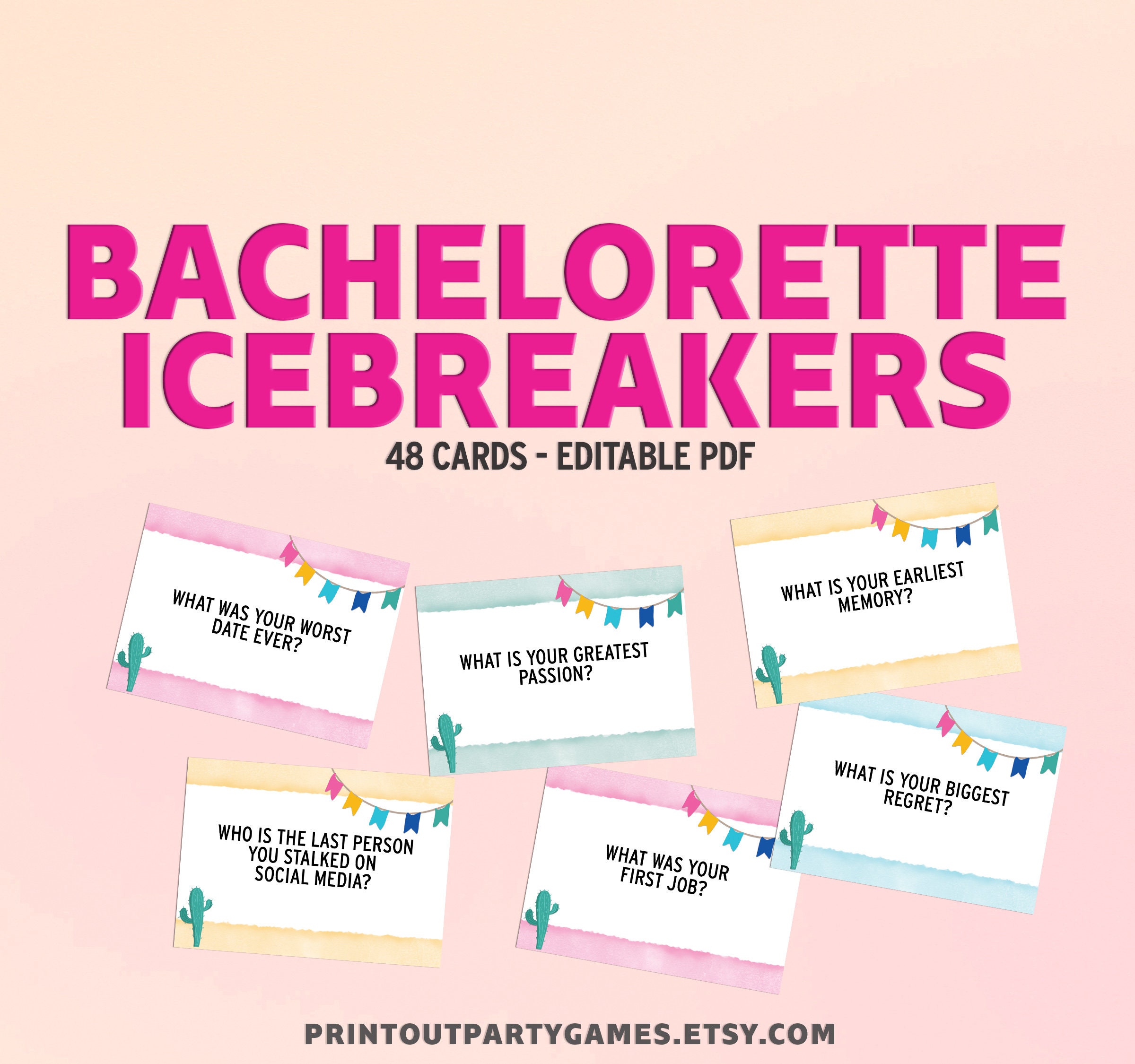 Bachelorette Ice Breaker Game: Fiesta Theme Conversation Cards ...