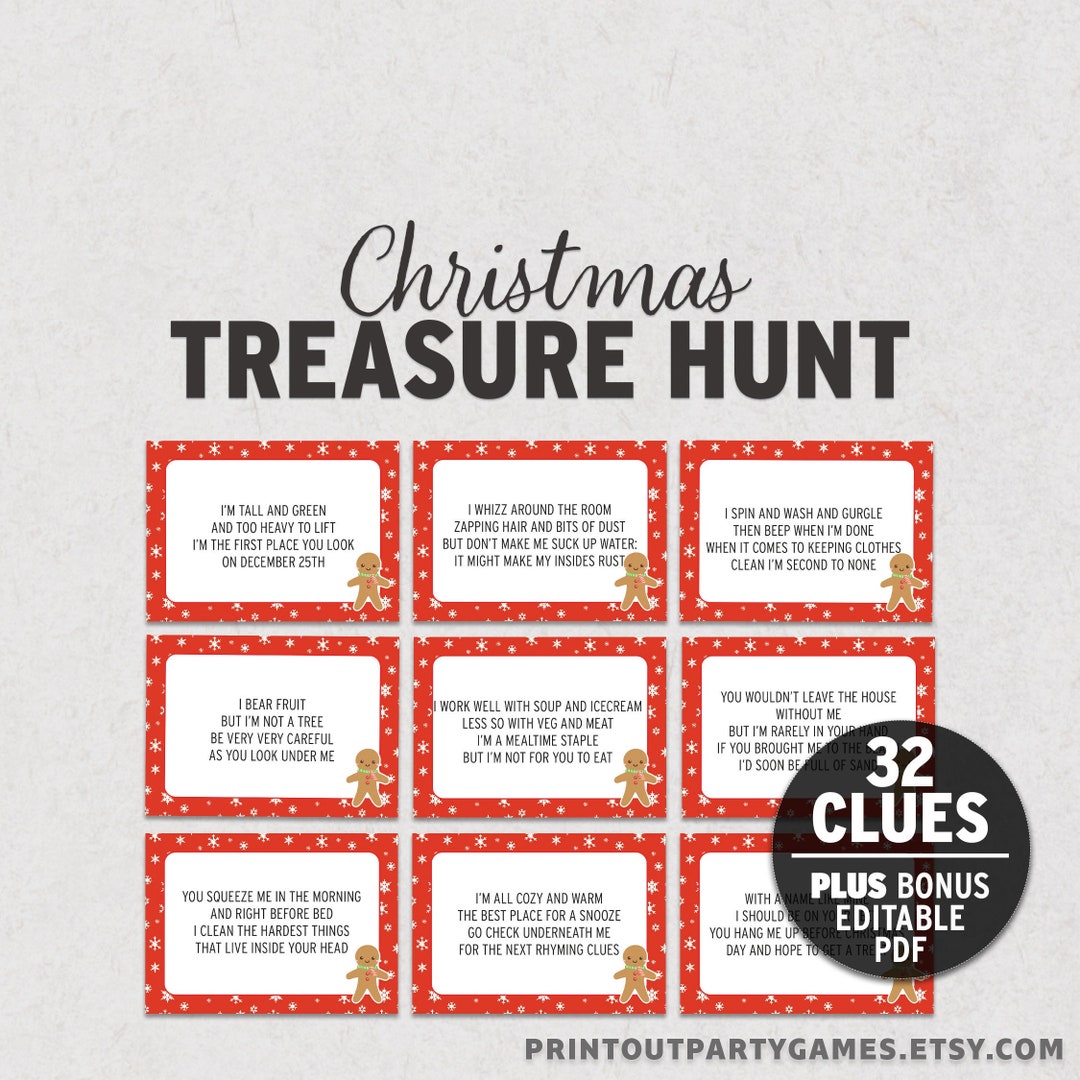 Christmas Treasure Hunt Game, 32 Indoor Clues, Holiday Scavenger Hunt ...