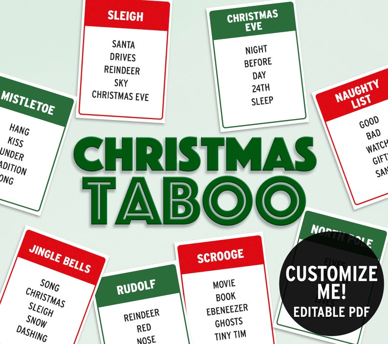 Christmas Taboo Green and Red Holiday Taboo Card Game 48 - Etsy
