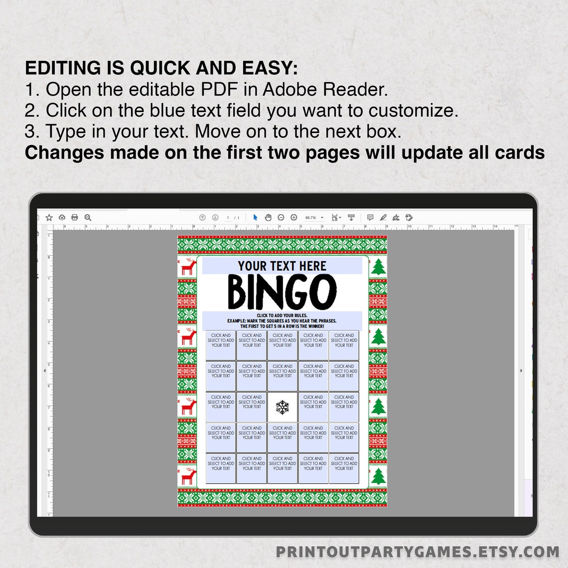 100 Cards Christmas Bingo Template, Make Your Own Bingo Cards, Holiday ...