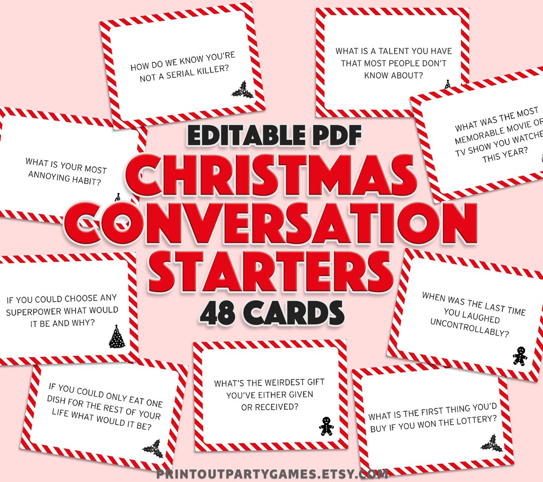Editable Christmas Conversation Starter Cards | Christmas Dinner Ice ...
